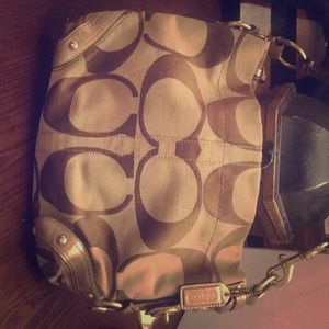 Coach | Bags | Coach Signature Tan And Gold Bag | Poshmark
